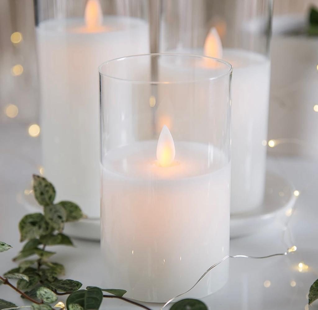 Flameless LED Candles with Glass Jar and Soft Glowing Light set of 3 ...